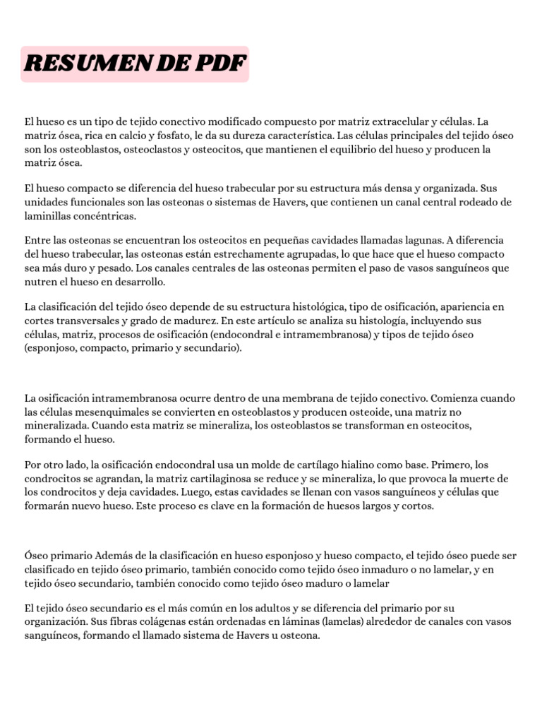 Resumen de PDF | PDF | Hueso | Sistema esquelético