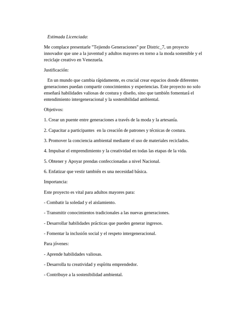 Estimada Licenciada | PDF | Sustentabilidad | Iniciativa empresarial