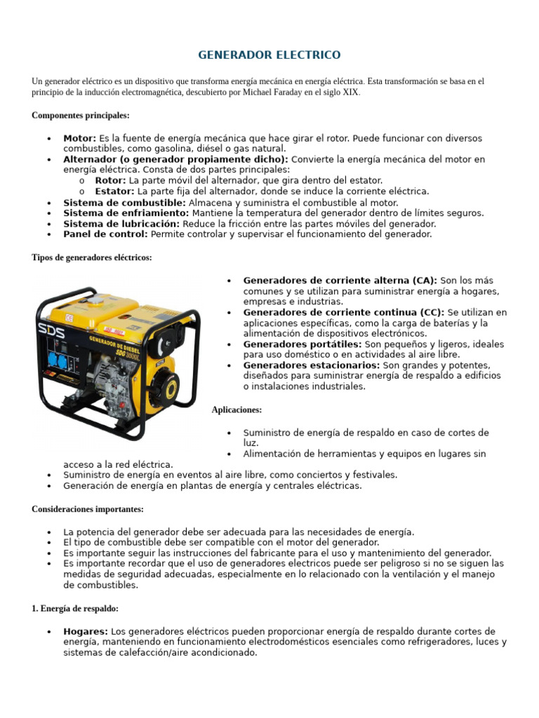 Partes y Tipos de Generadores Eléctricos | PDF | Generador eléctrico ...