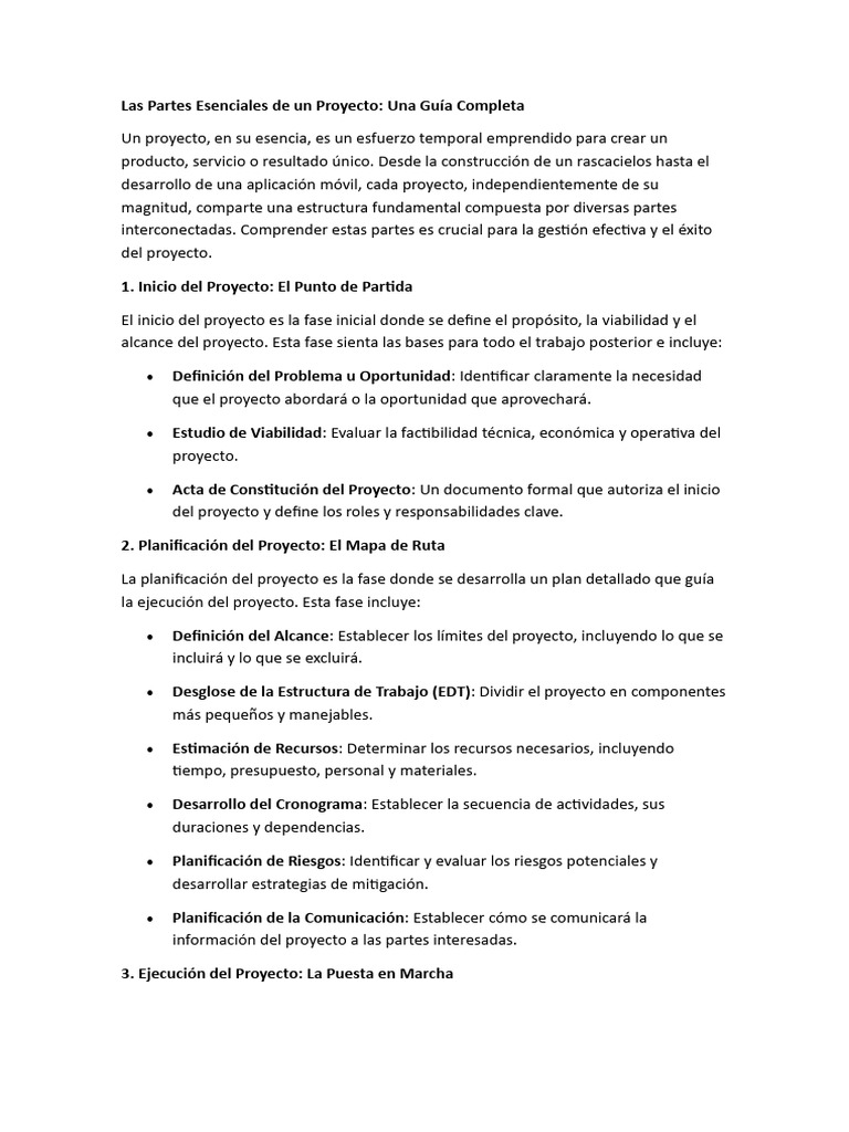 Partes Clave de un Proyecto Exitoso | PDF | Presupuesto | Planificación