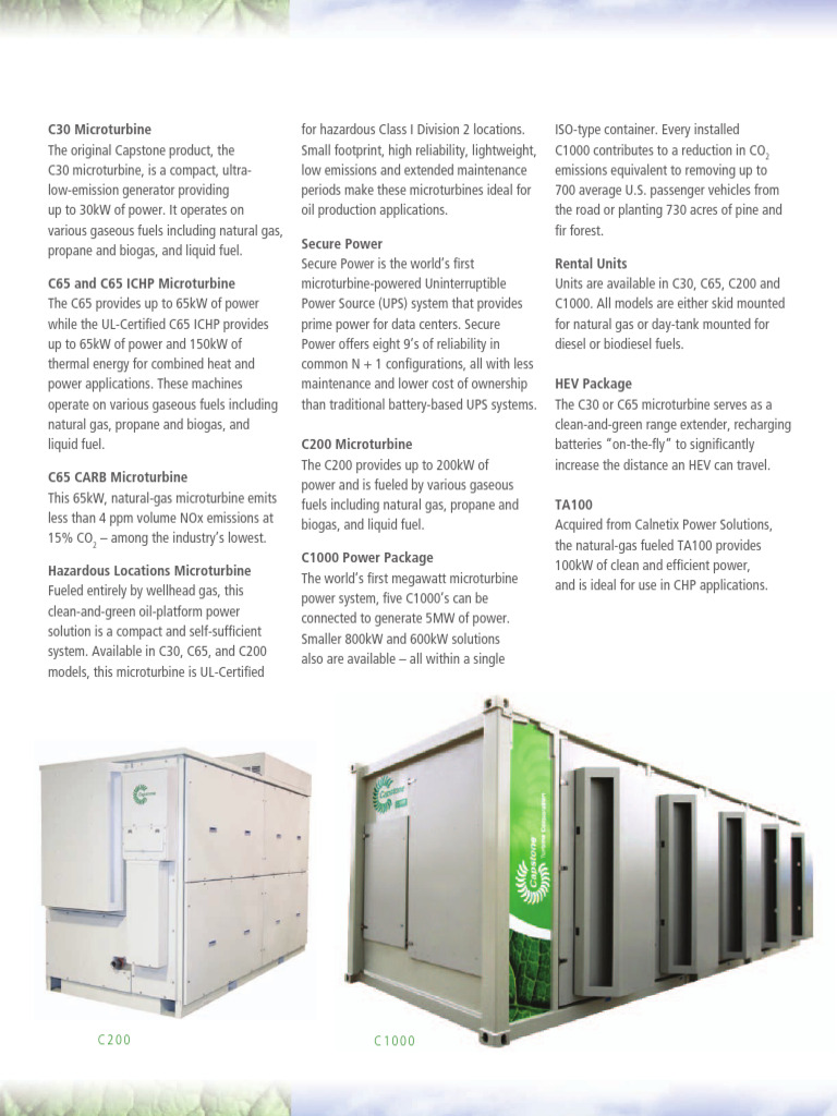 Capstone Microturbines Overview | PDF | Gas Turbine | Natural Gas