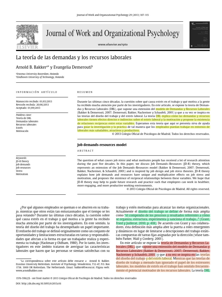 Modelo JDR 2013 | PDF | Autoeficacia | Motivación