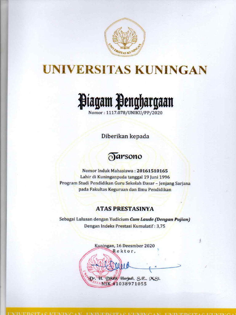 Piagam Penghargaan | PDF