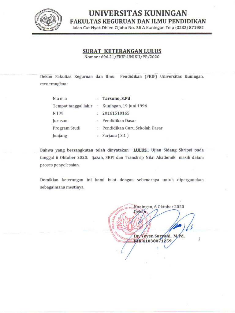 Surat Keterangan Lulus | PDF