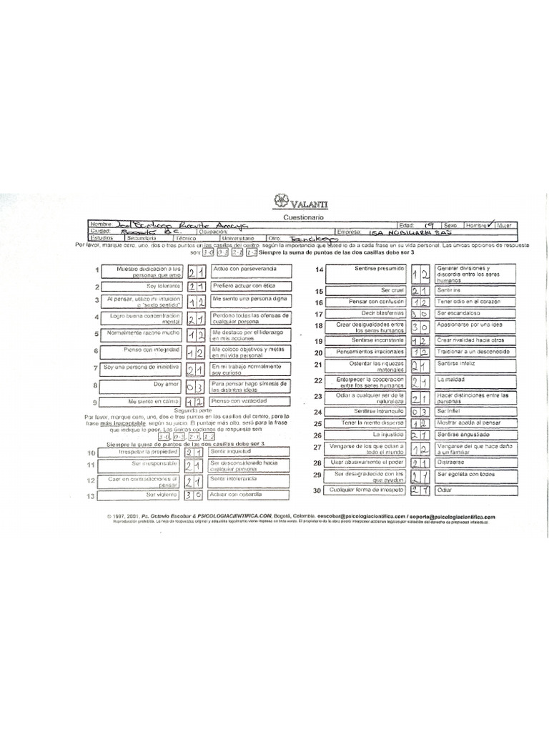 4. VALANTI CUESTIONARIO | PDF