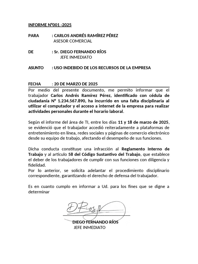 Informe Mala Conducta | PDF