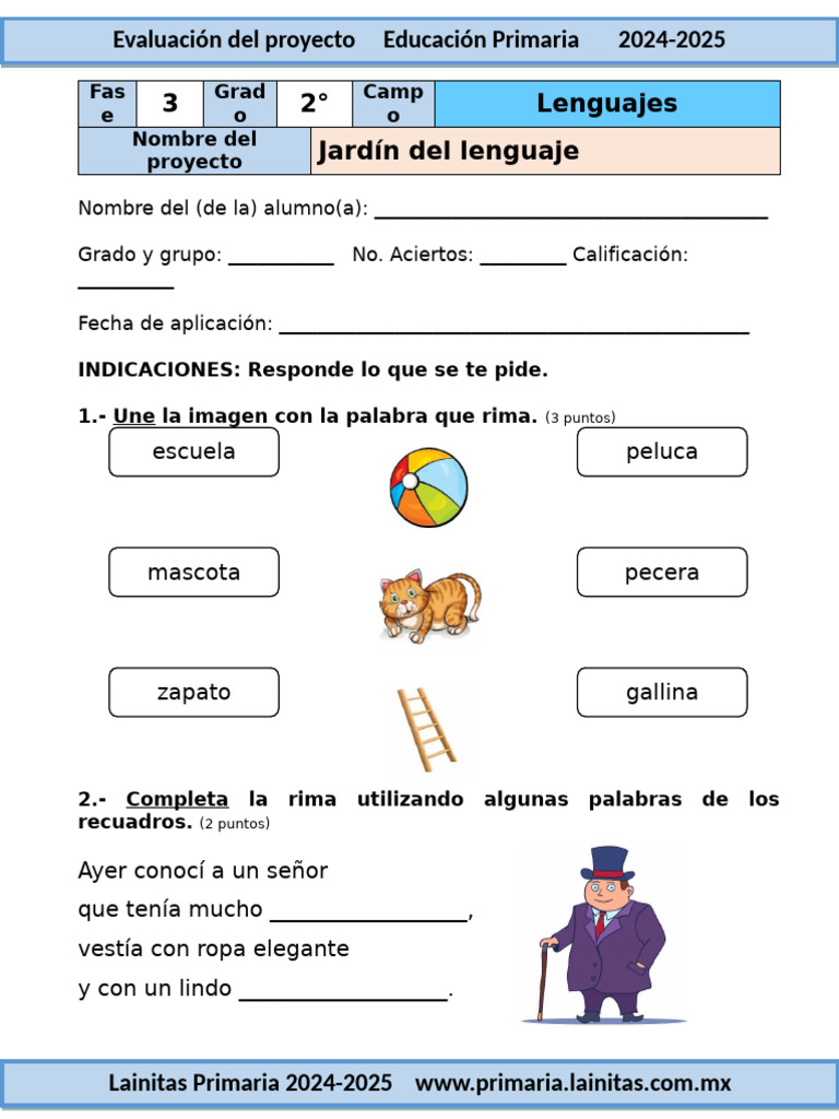 Evaluación Jardín Del Lenguaje 2 Grado Pdf Aprendizaje Lingüística