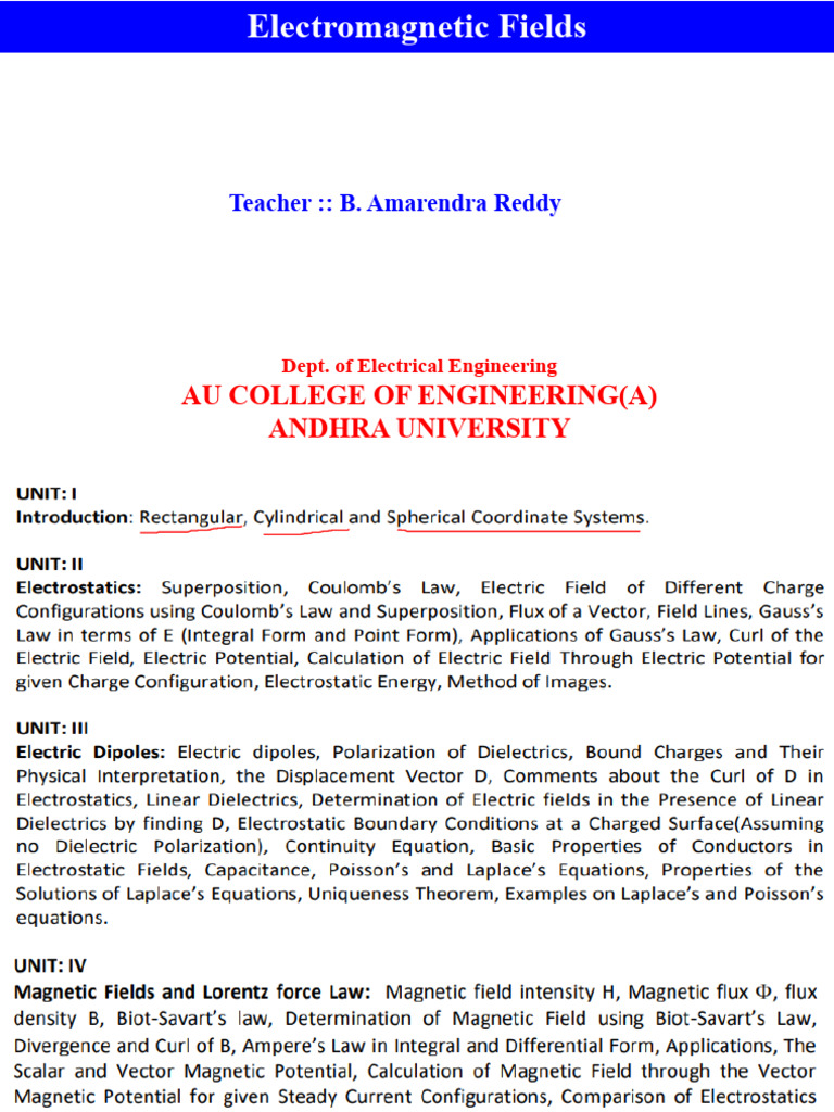 Emf - Ii - Eee - Syllabus - Class1 | PDF | Euclidean Vector | Cartesian ...
