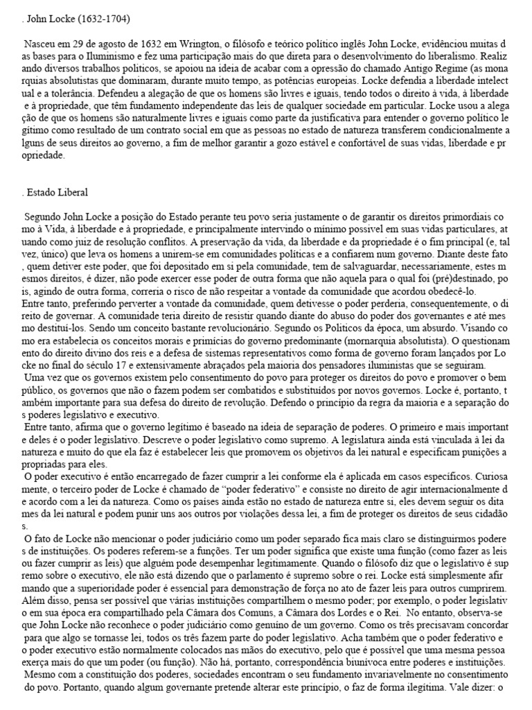 O Estado Liberal segundo John Locke | PDF | John Locke | Poder (social ...