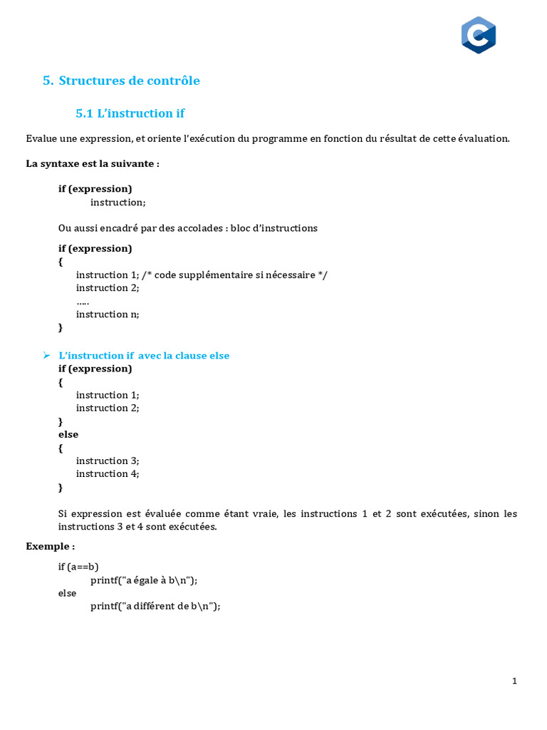 Partie 5_Structures de controle | PDF | Structure de contrôle | Informatique
