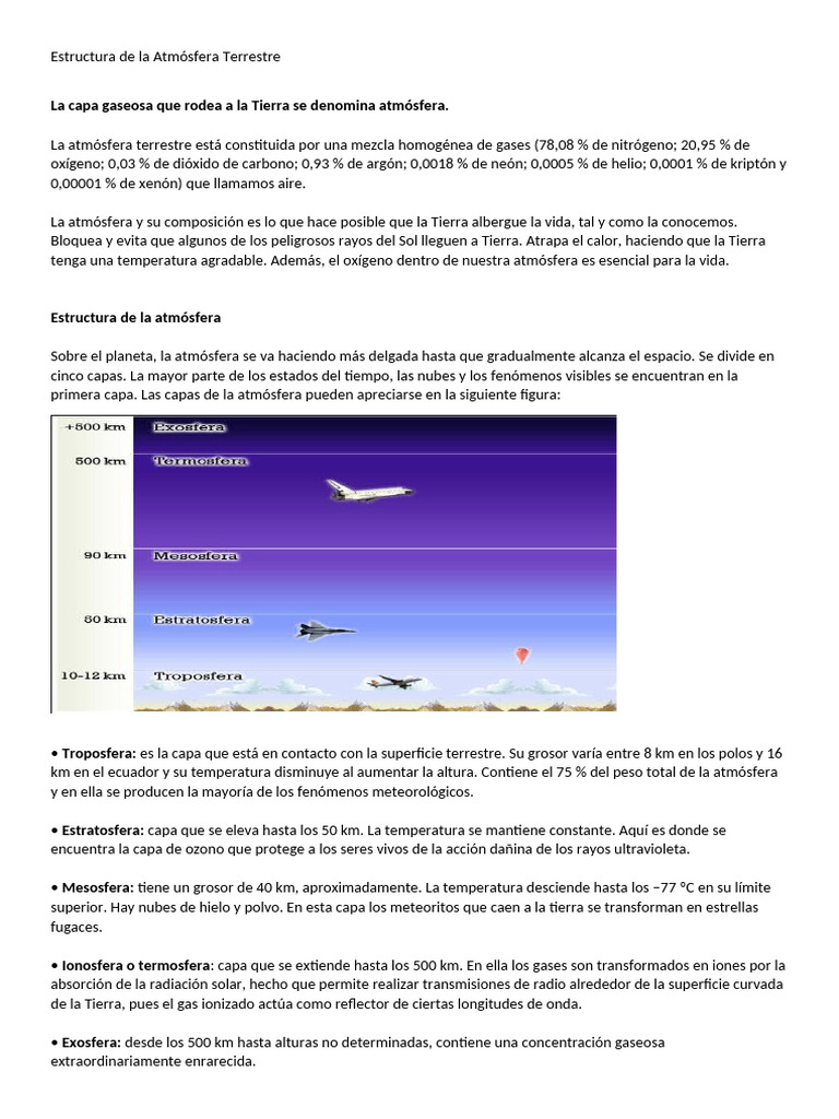 Estructura de la Atmósfera Terrestre | PDF | Atmósfera | Atmósfera de ...