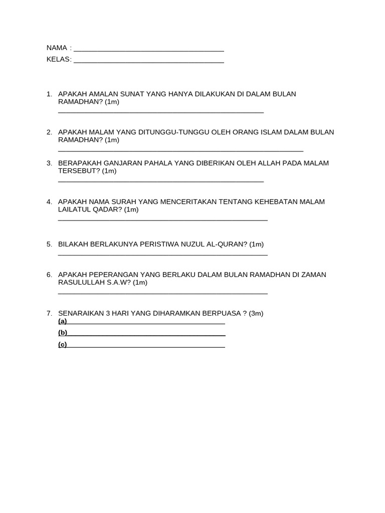 Kuiz Ramadhan 2025 | PDF