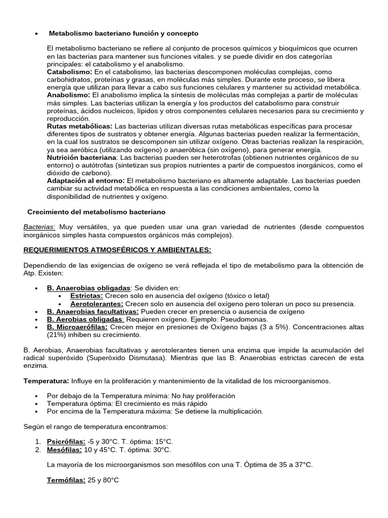 Metabolismo Bacteriano: Funciones y Tipos | PDF | Metabolismo | Las ...