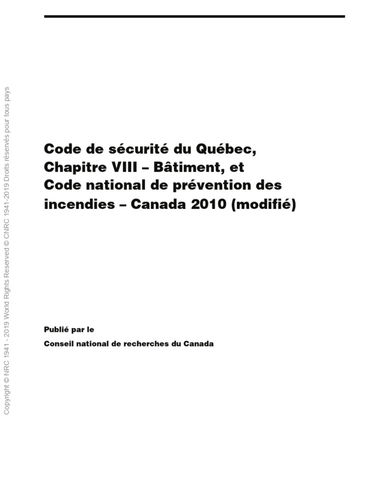 Code de sécurité et incendie Québec 2010 | PDF