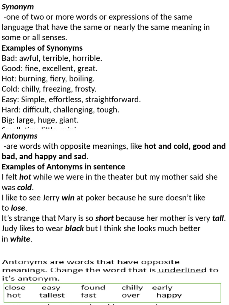 Antonyms Quiz | PDF