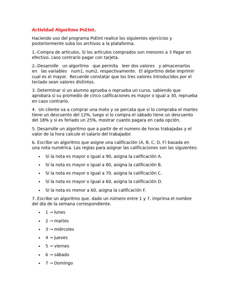 Actividad Algoritmo PsEInt | PDF