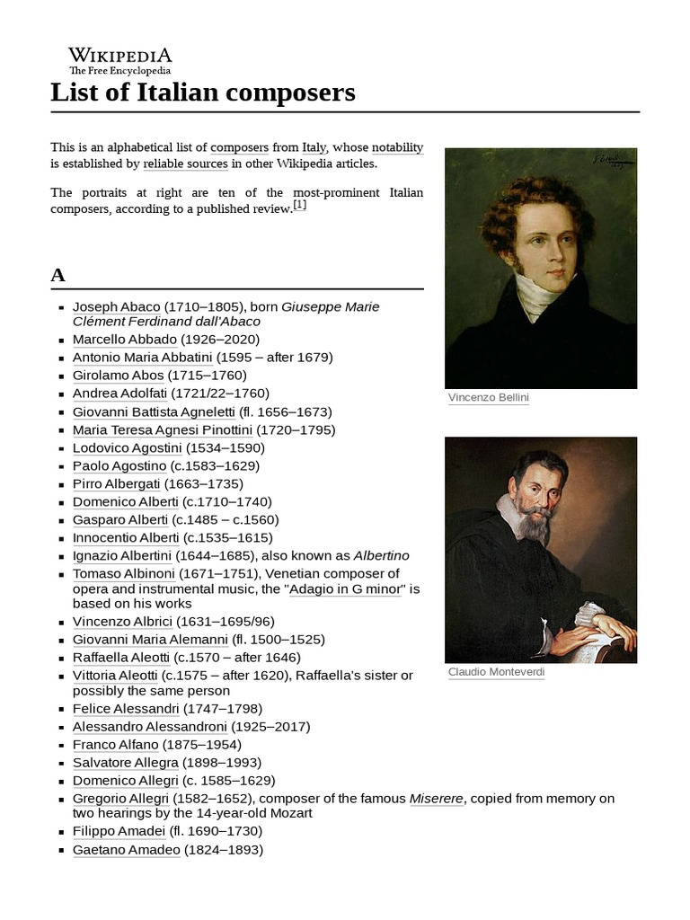 List of Notable Italian Composers | PDF | Giacomo Puccini | Classical ...