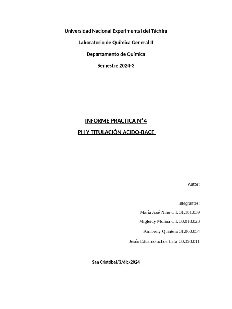 Informe Practica 4 | PDF | Química | Valoración