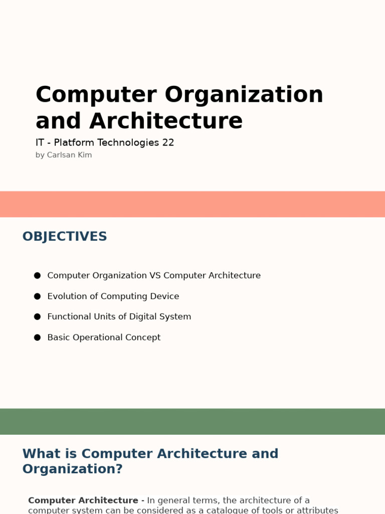 PlatTech22 Computer Organization Lec 1 | PDF | Random Access Memory | Computer Data Storage