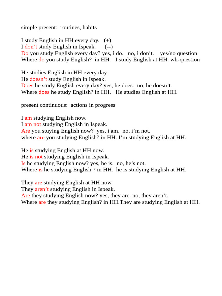 Simple Present Routines Habits | PDF | Language Mechanics | Grammar