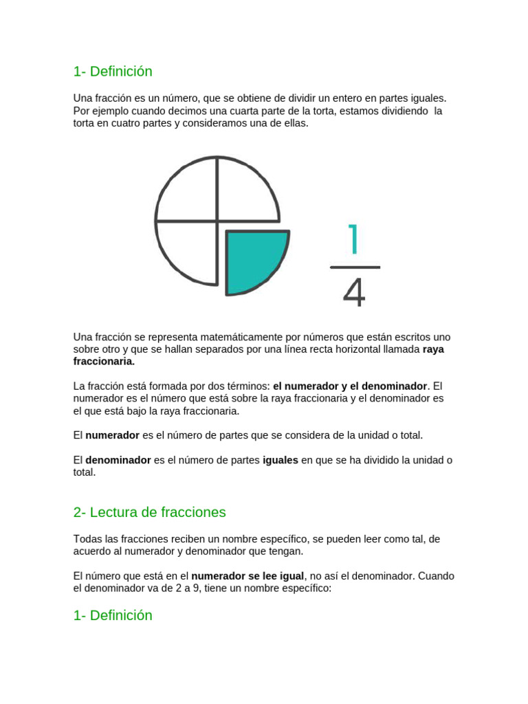 Nombres y partes de una fracción | PDF