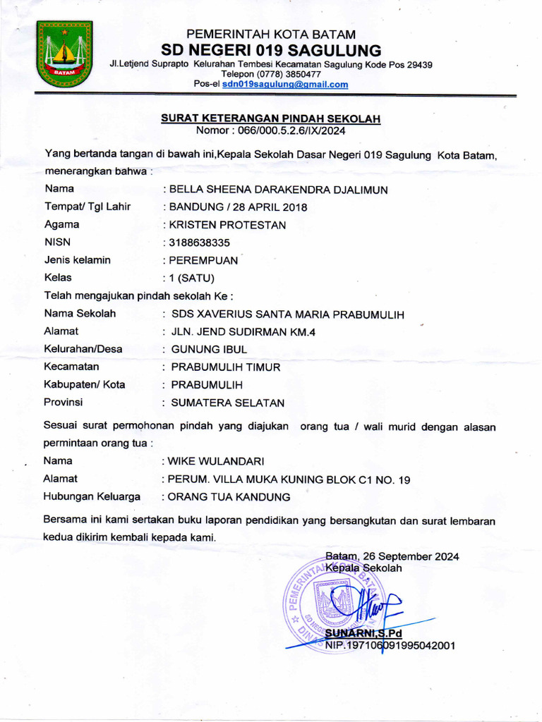 surat ketrang 1 pindah bella | PDF