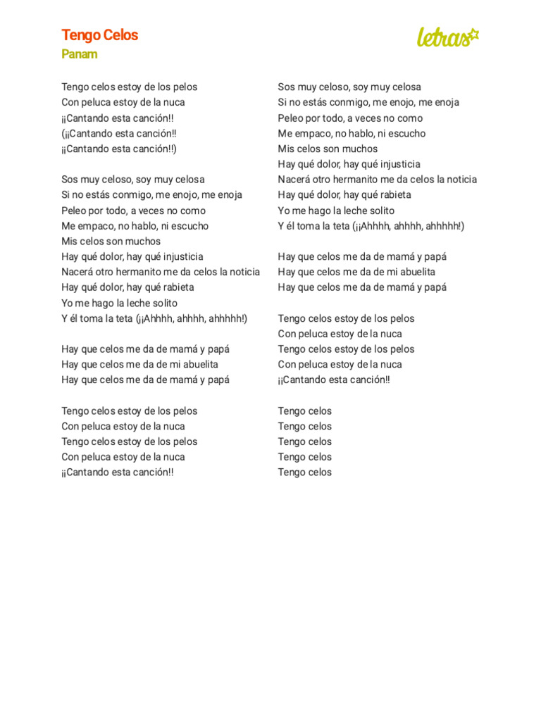 TENGO CELOS - Panam (Impresión) | PDF