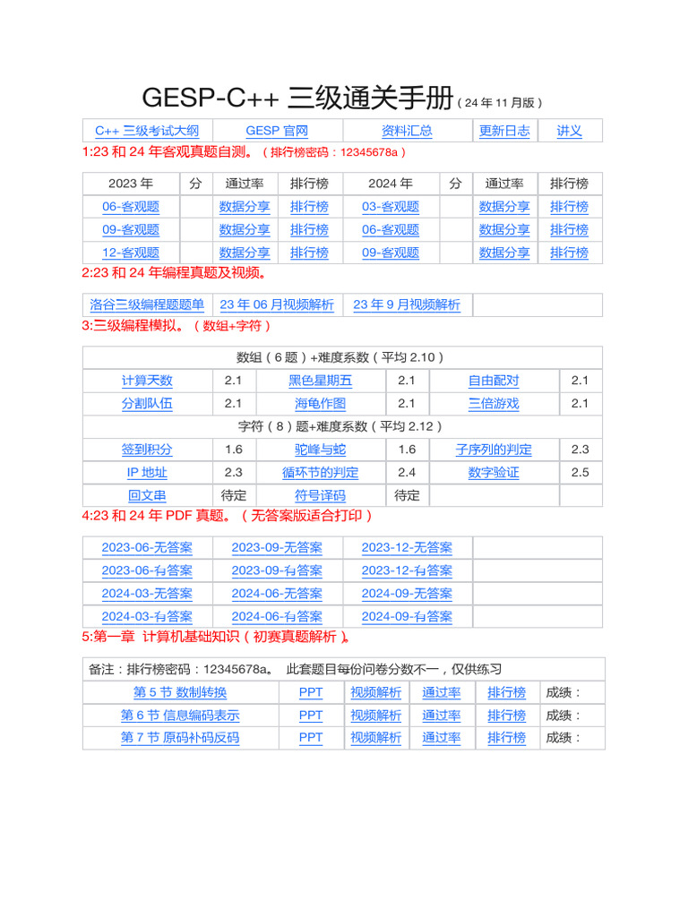 GESP-C 三级通关手册（24年11月版） | PDF