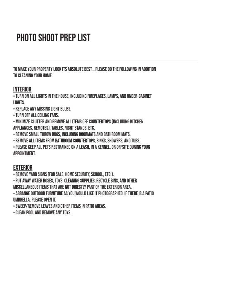 Essential Photo Shoot Prep Checklist | PDF