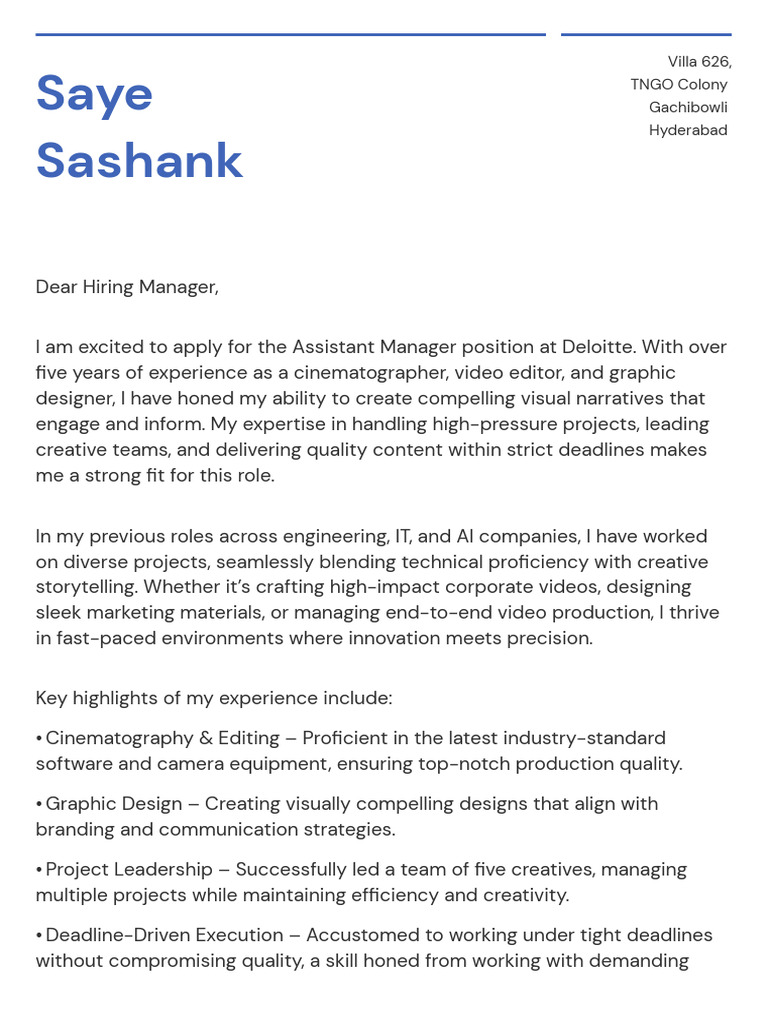 Cover Letter Deloitte | PDF