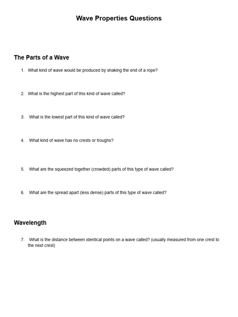 Parts of A Wave Reading Questions | PDF