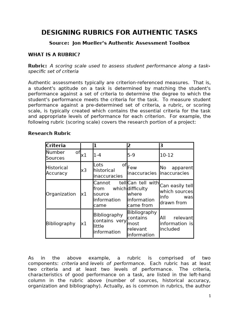 Designing Rubrics For Authentic Tasks | PDF | Rubric (Academic ...