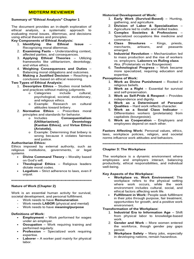 Midterm Reviewer Employment Ethics 2025 | PDF | Employment | Utilitarianism
