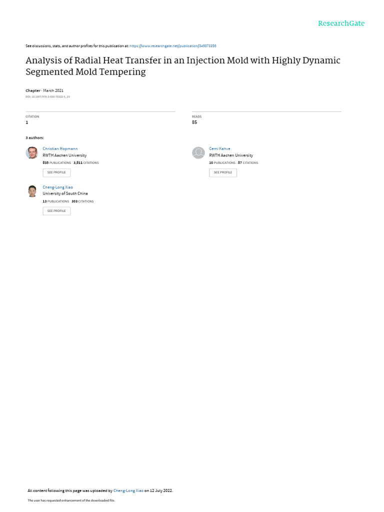 Radial Heat Transfer in Injection Molds | PDF | Heat Transfer | Thermal Conduction