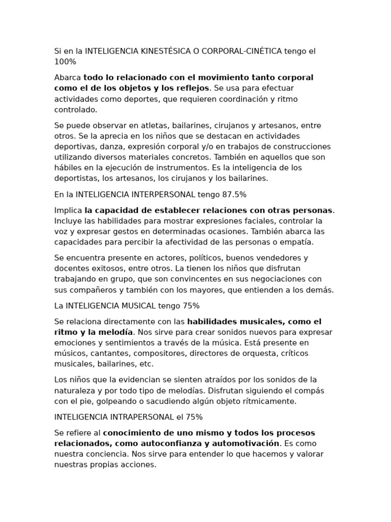 Si en la INTELIGENCIA KINESTÉSICA O CORPORAL | PDF | Inteligencia | Ritmo