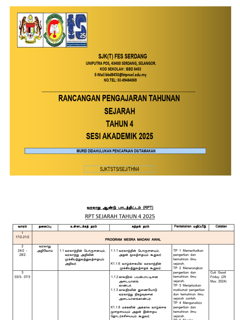 RPT Sejarah THN 4 | PDF
