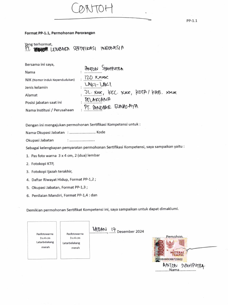 Contoh Pengisian Formulir Pendaftaran Serkom | PDF