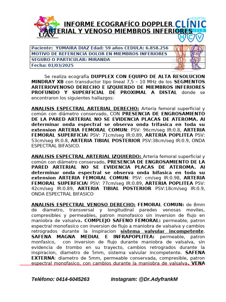 Yumaira Diaz ECO DOPPLER MIEMBROS INFERIORES | PDF | Pierna humana | Vena