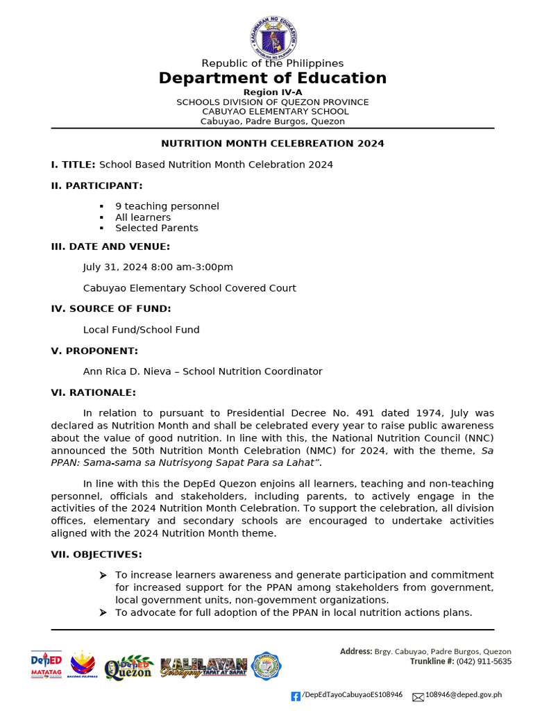 Nutrition Month Activity Proposal | PDF | Philippines