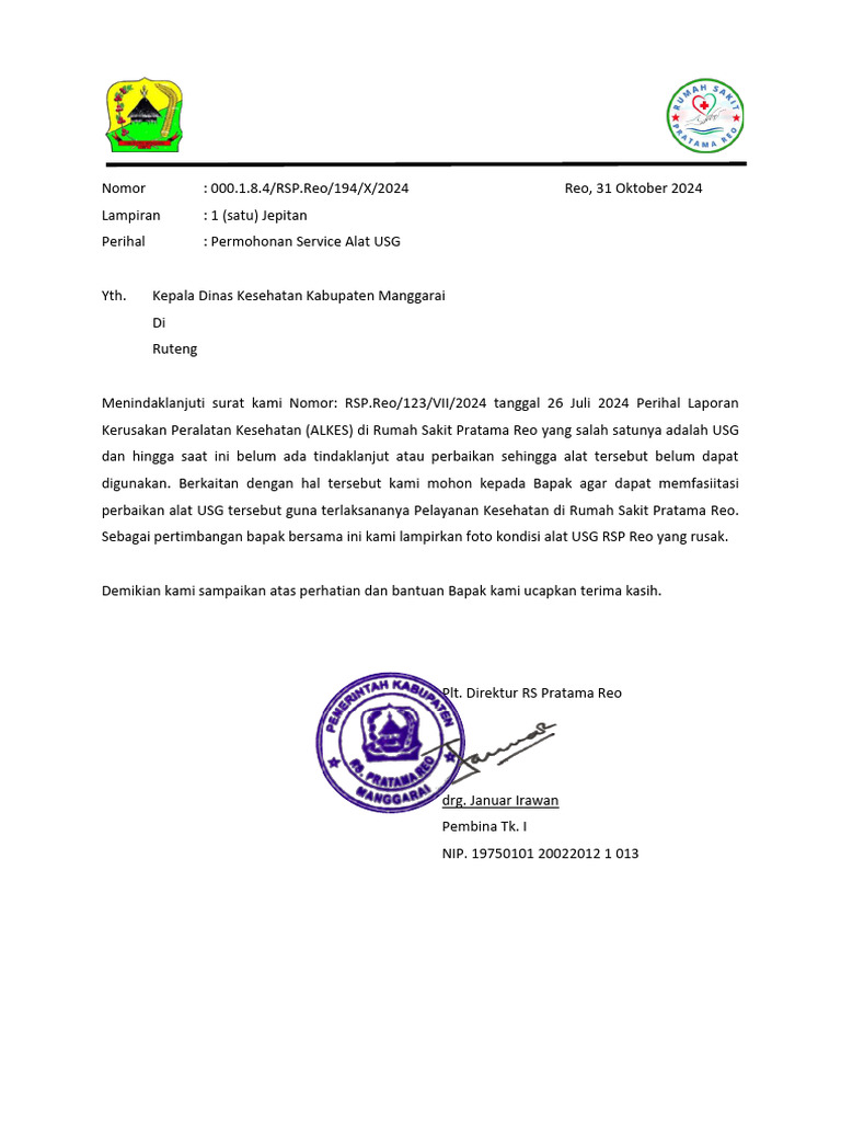 Surat Permohonan Perbaikan USG | PDF