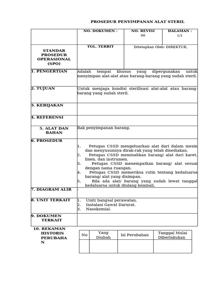 Sop Prosedur Penyimpanan Alat Steril | PDF