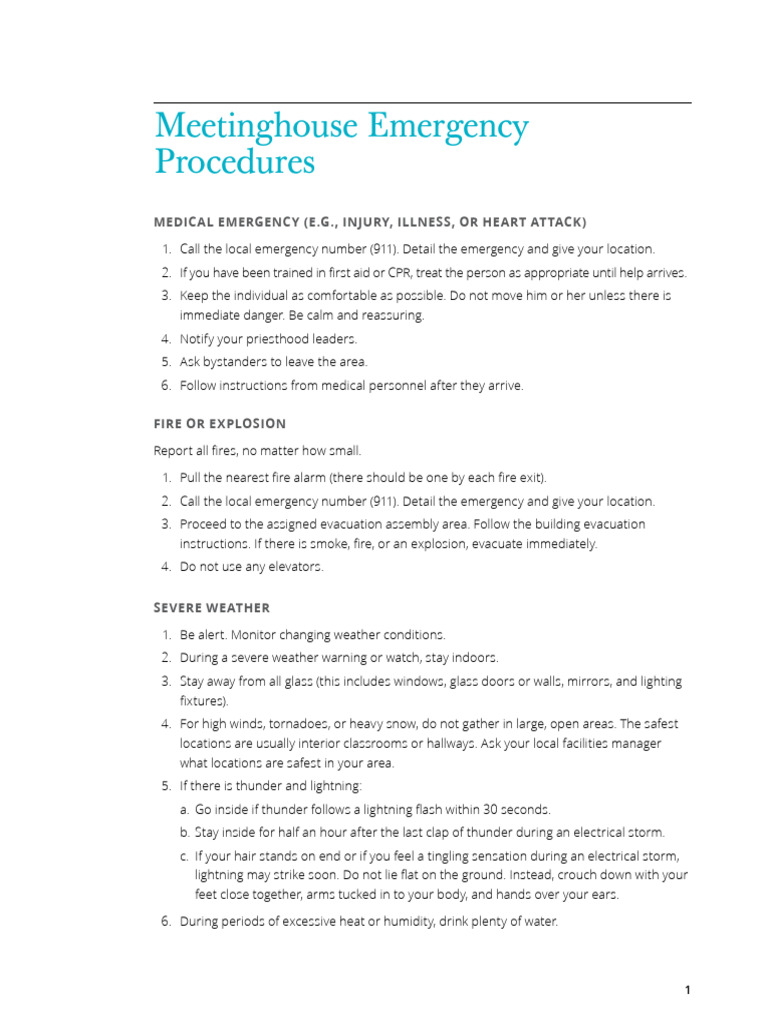 Meetinghouse Emergency Procedures | PDF | Emergency | Emergency Evacuation