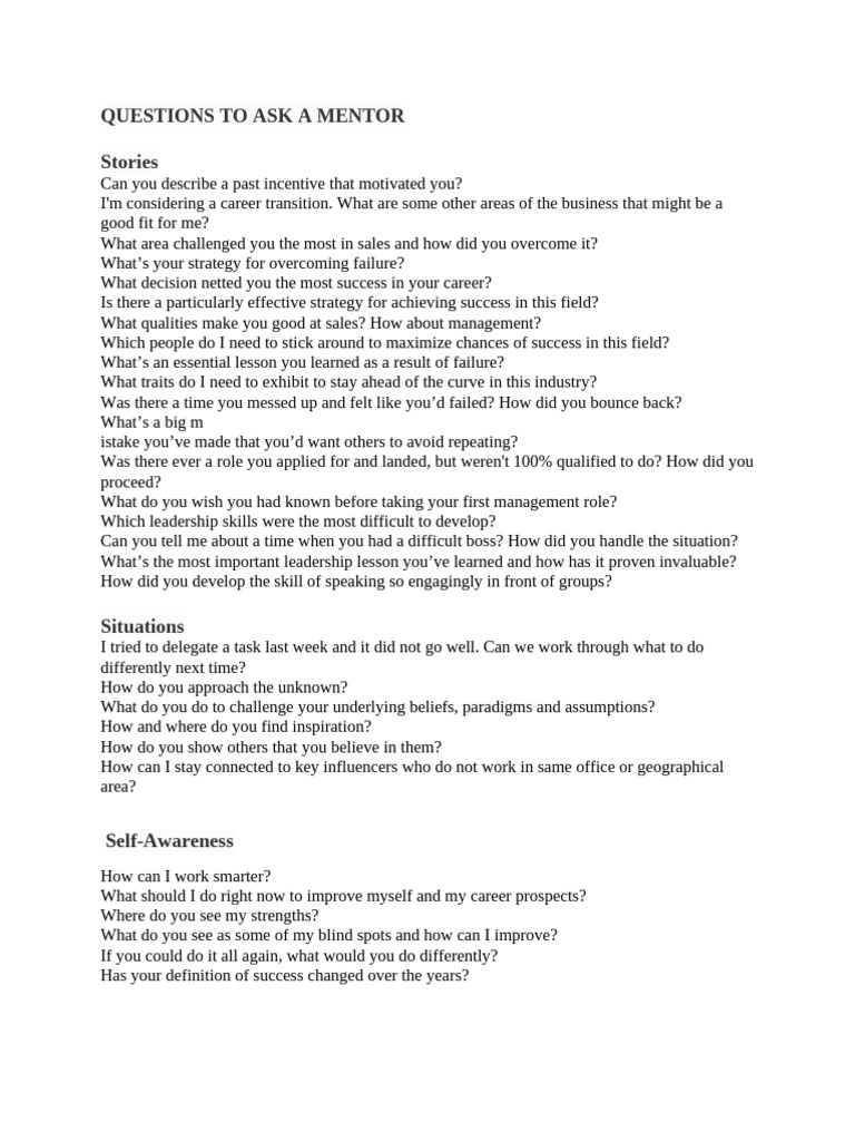 Essential Questions for Mentor Guidance | PDF