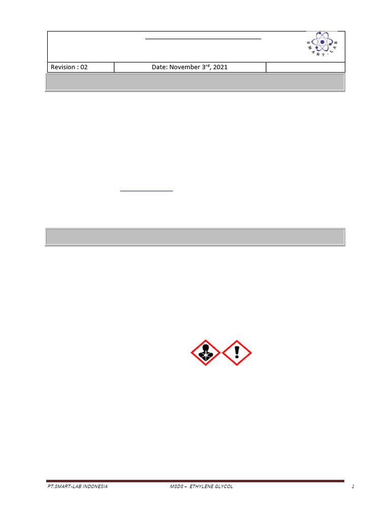 MSDS Ethylene Glycol Smarlab | PDF | Dangerous Goods | Occupational ...