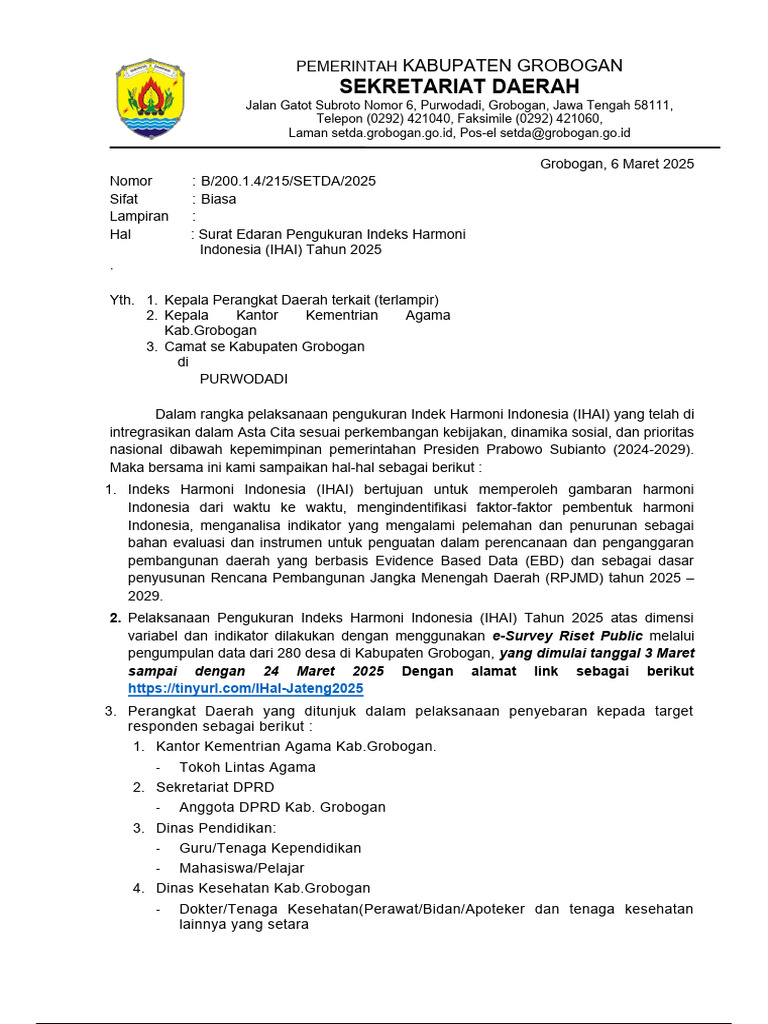 Pengukuran Indeks Harmoni 2025 Grobogan | PDF