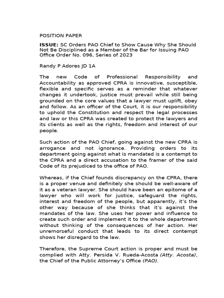 LEGAL ETHICS-POSITION PAPER | PDF