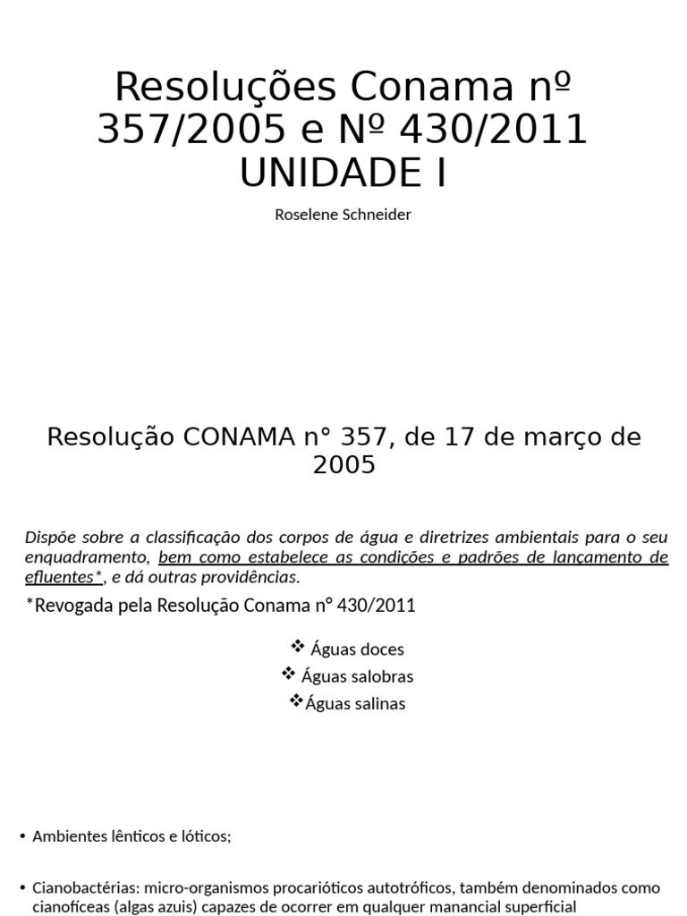 Aula 1F - Resoluções Conama #357 e 430 | PDF | Efluente | Ciência Ambiental