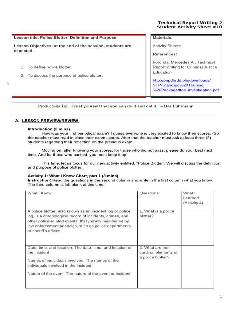 Understanding Police Blotters: Definition & Purpose | PDF | Police ...