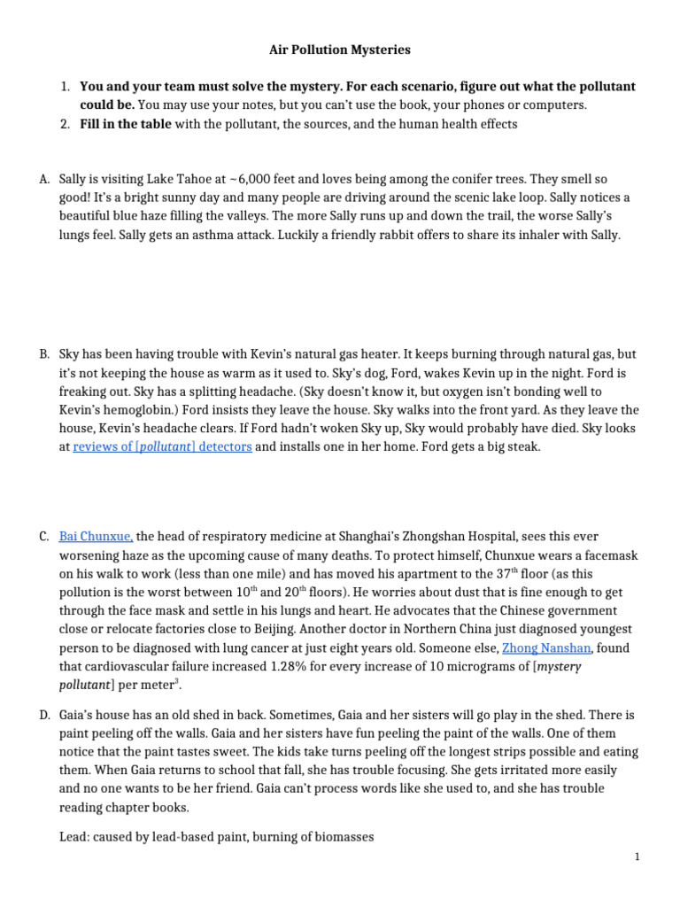 APES. Air Pollution Mysteries | PDF | N Ox | Combustion