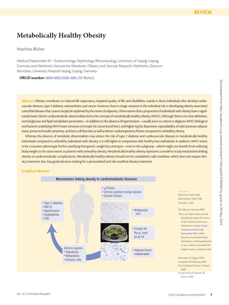 Metabolically Healthy Obesity | PDF | Adipose Tissue | Obesity